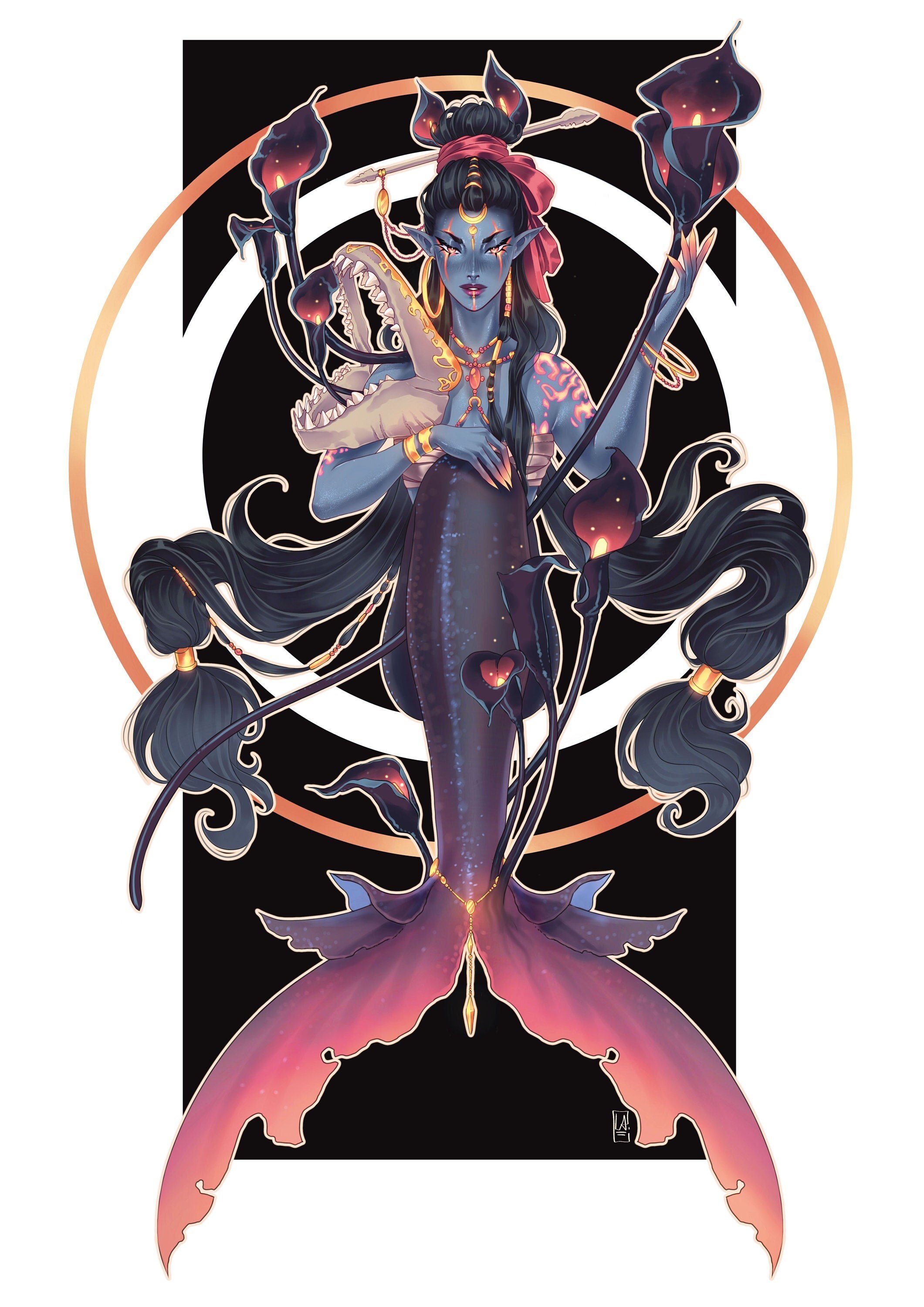 Black Arum Mermaid Print - Etsy