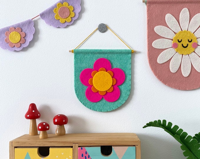 Retro Flower Felt Pennant Banner Colourful Wall Decor - Etsy
