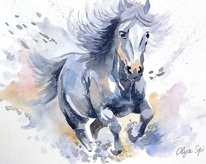 White Horse Watercolor Painting: Original Animal Wall Art (10x8 Inches ...