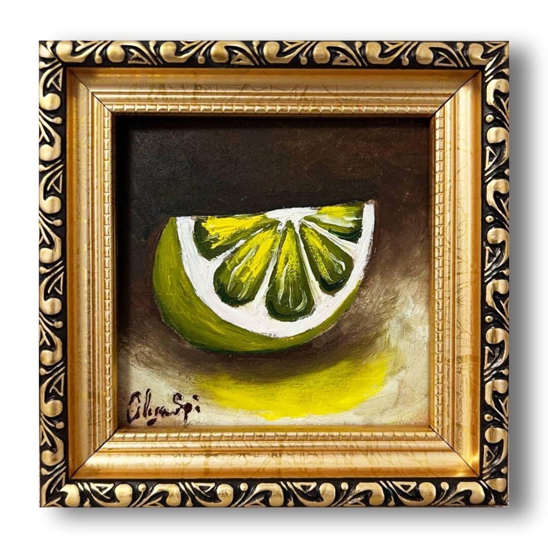 Lime Oil Painting: Miniature Kitchen Decor, Gold Frame, 4x4 Inches - Etsy