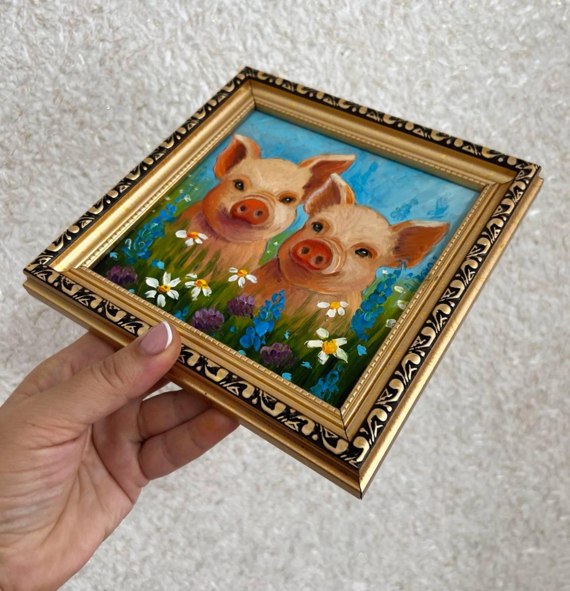 Two Cute Pigs Painting Original Oil Art for Decorating a Children's ...