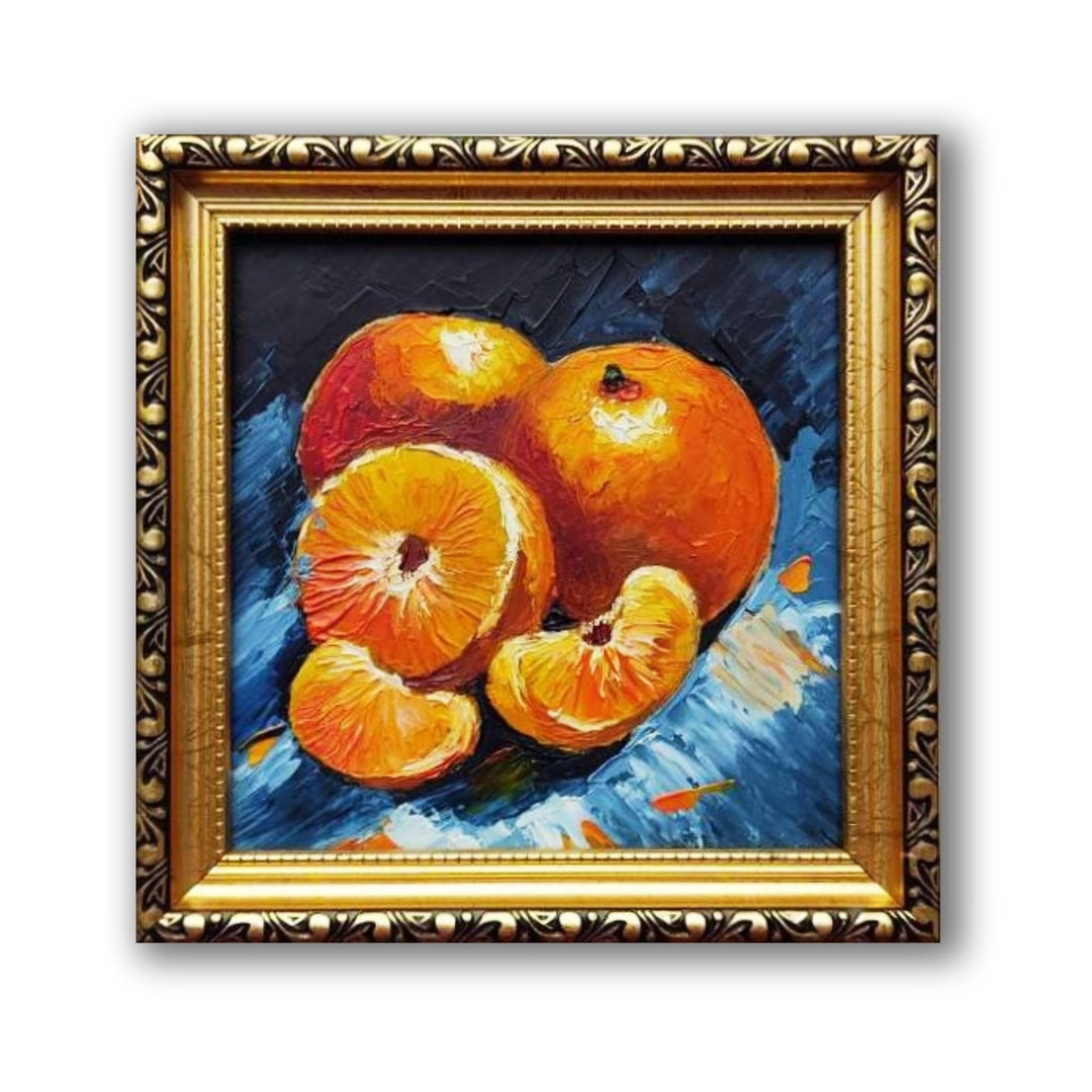 Tangerine Still Life Oil Painting: Impasto Citrus Art in Gold Frame - Etsy