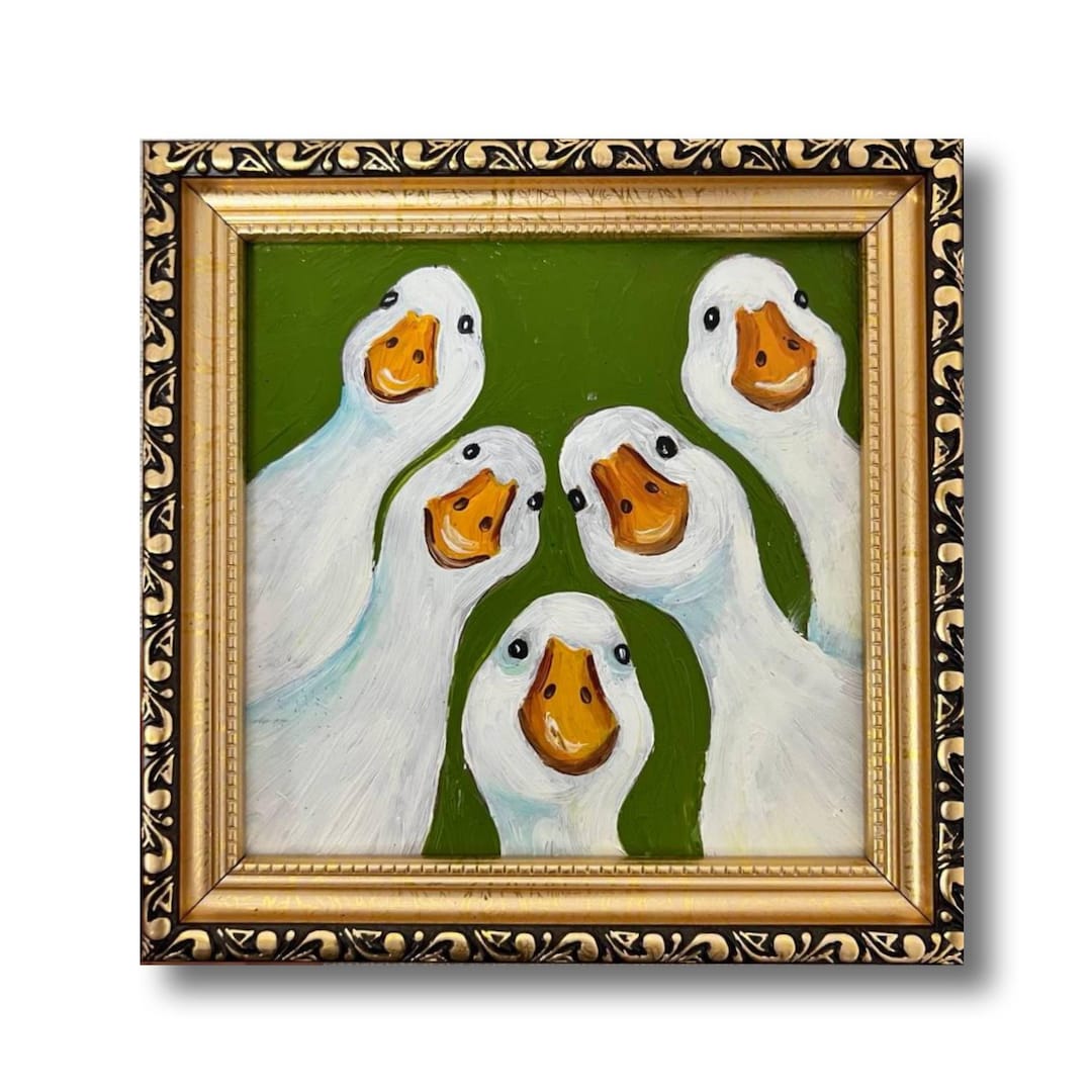 Original Oil Painting: Family of Geese, Gold Frame - 6x6 Farmhouse ...