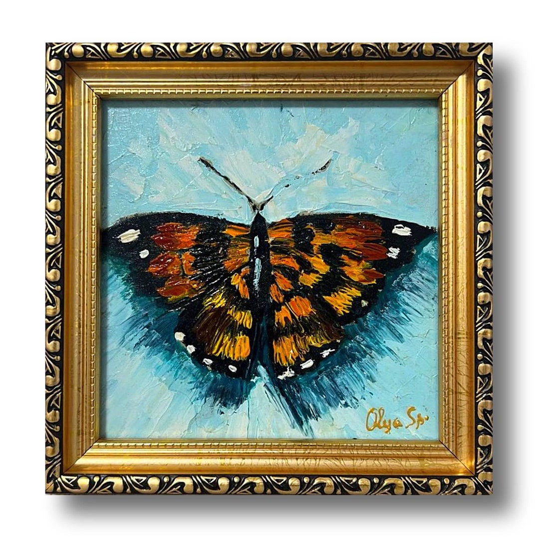 Butterfly Oil Painting: Small Colorful Art in Gold Frame, 6x6 - Etsy