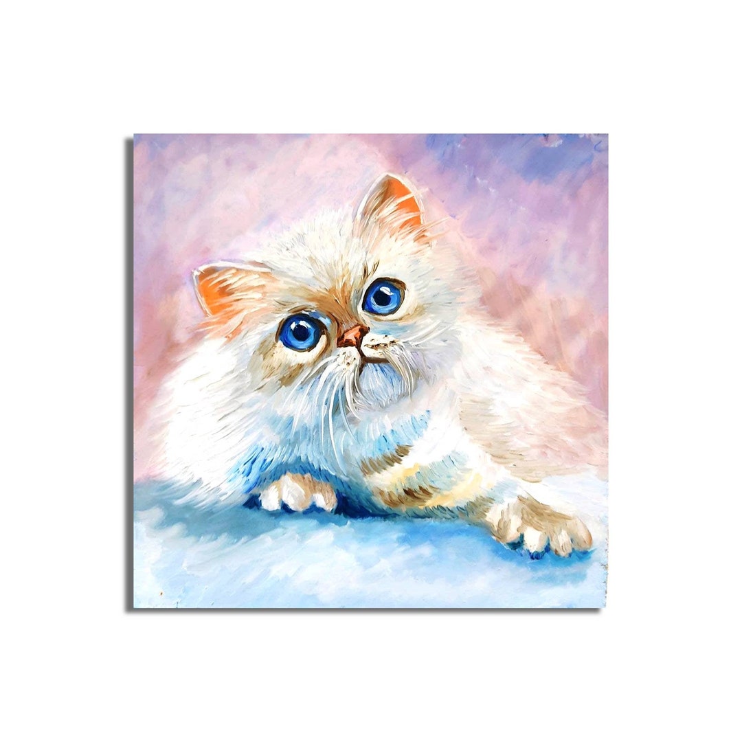 White Cat Oil Painting, Original Pet Portrait Art (6x6) - Etsy