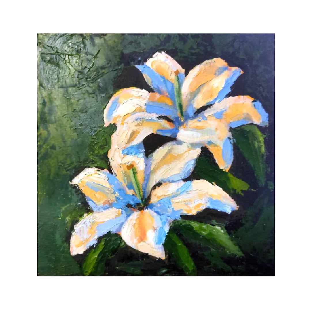 Flower Painting Lily Original Art Impasto Oil Painting White Lilies 7,8 ...