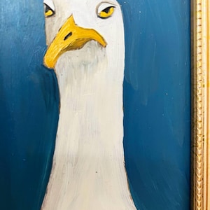 Funny Annoying Seagull Painting Original Oil Art Seabird Hand-painted Decor Sea Art Beach House ...