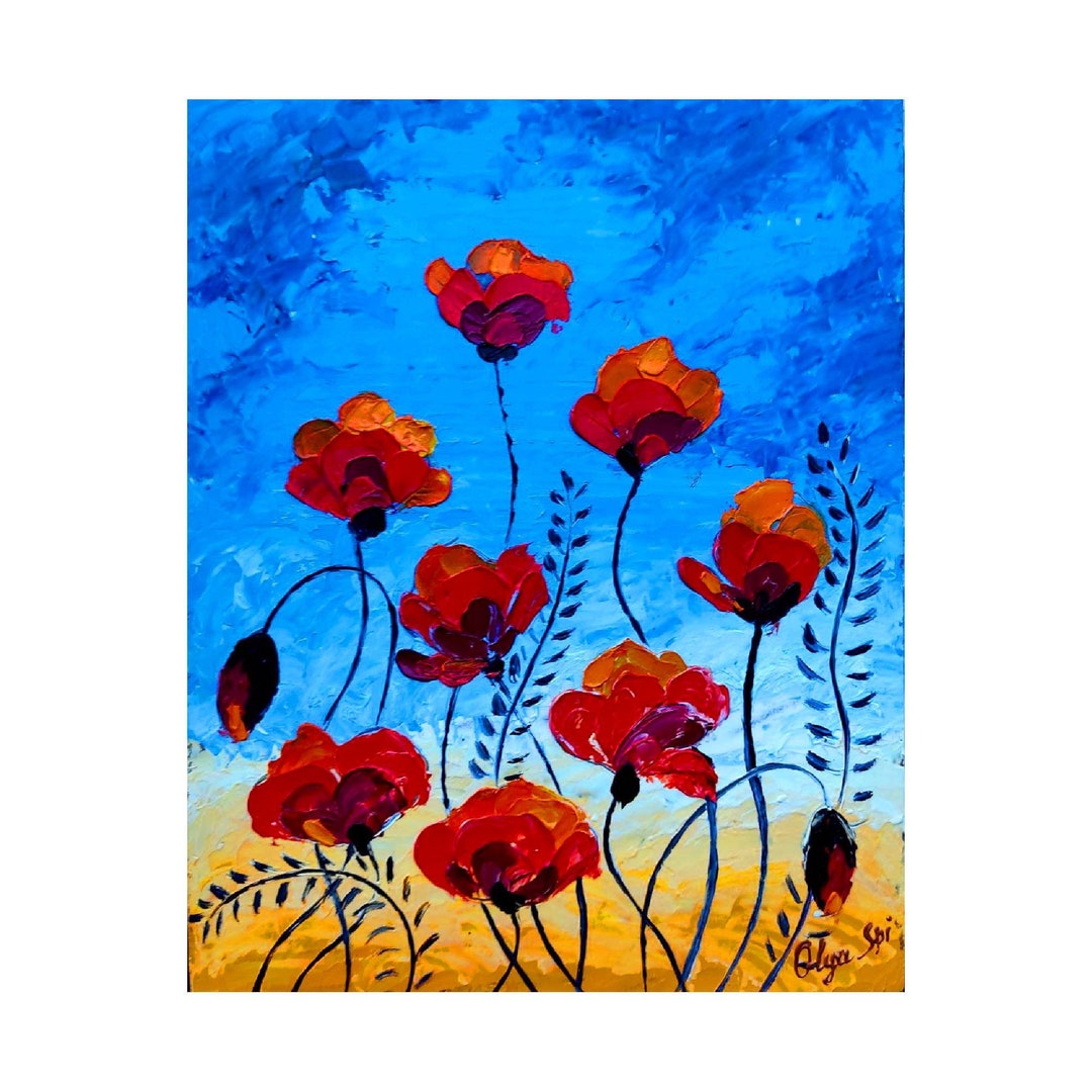 Poppy Handcrafted Ukrainian Field Painting Art From Ukraine – Authentic and Breathtaking Floral ...
