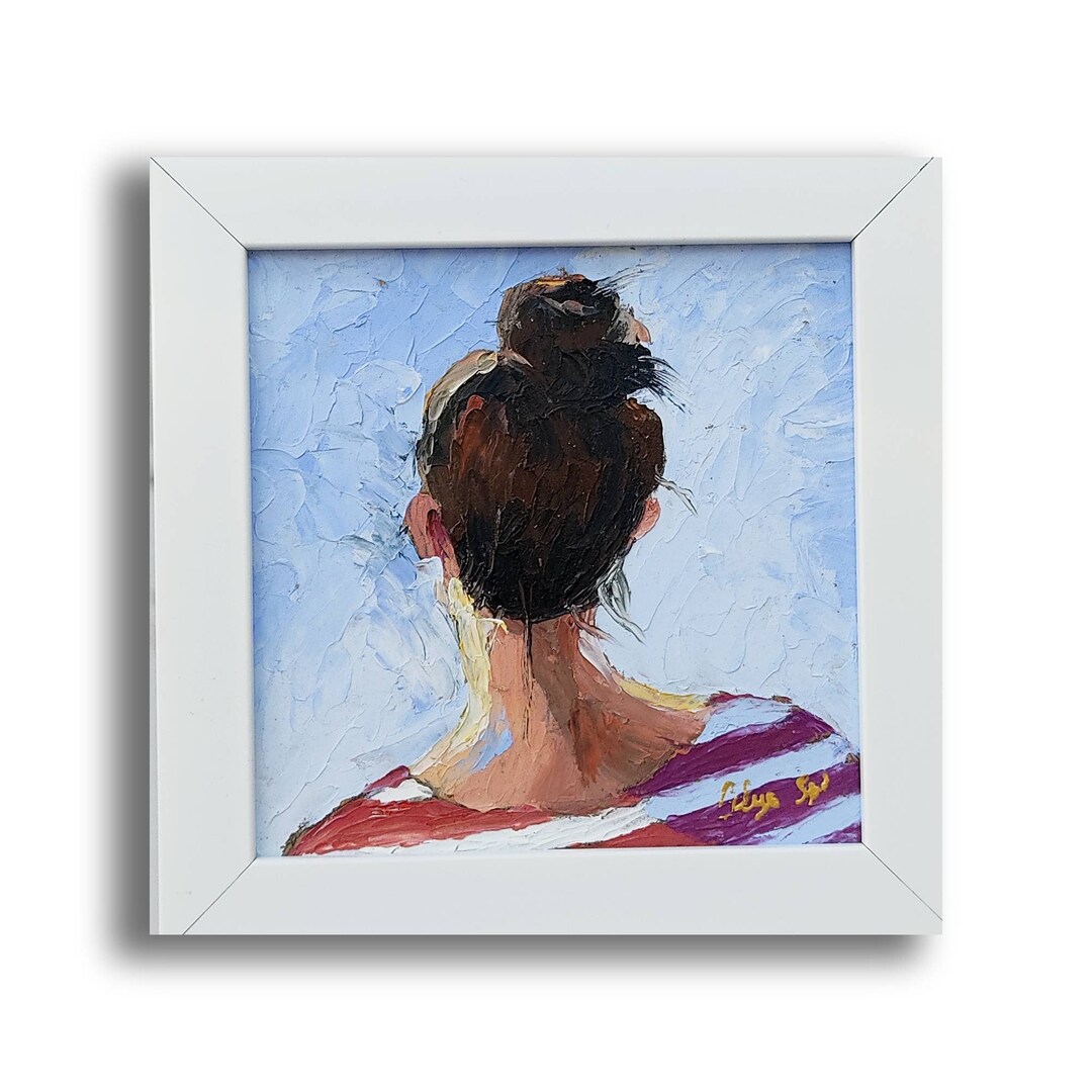 Girl Back Original Oil Painting Woman With a Bundle of Hair Room Decor ...