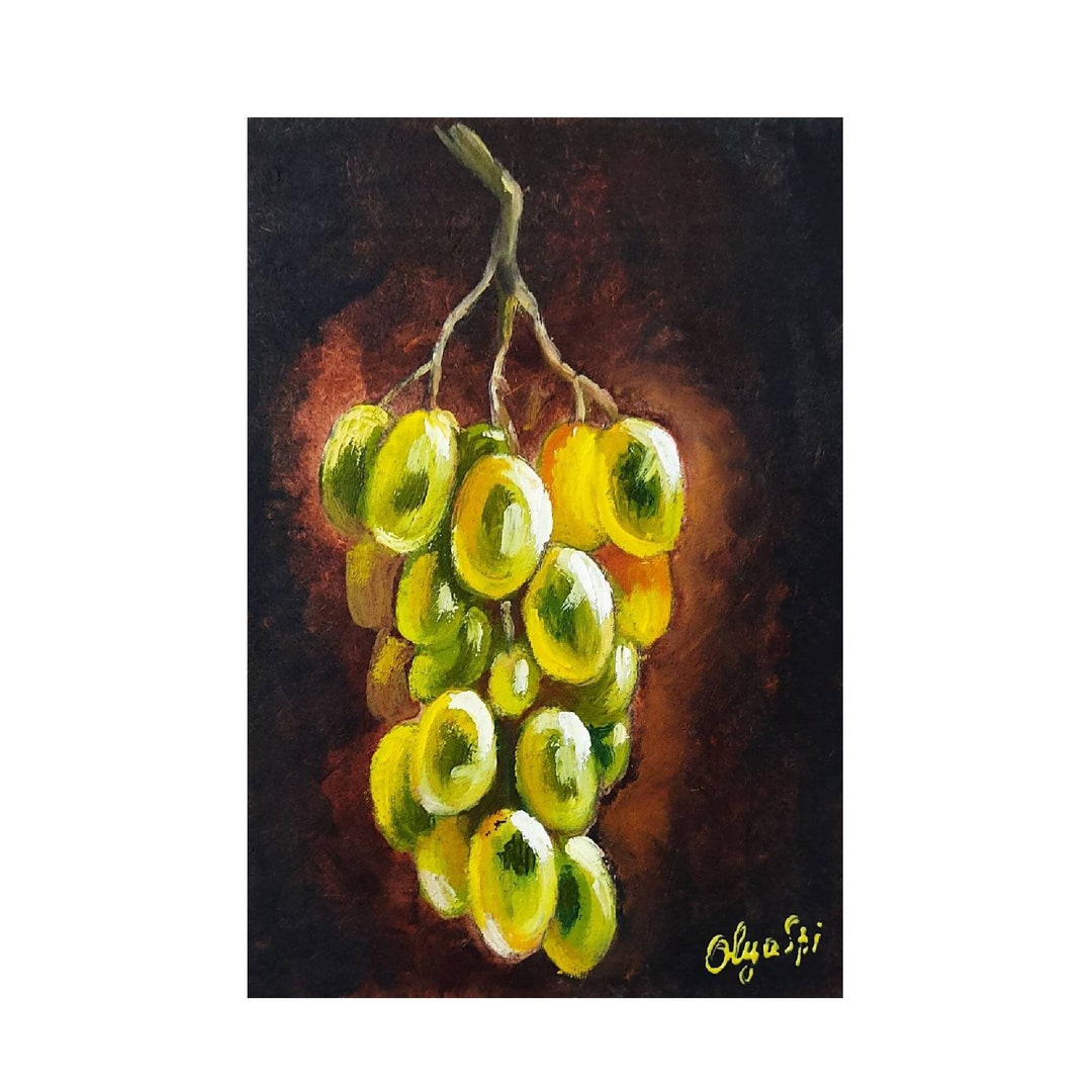 Vibrant Grape Cluster - Original Art Oil Painting Colorful Fruit Wall ...