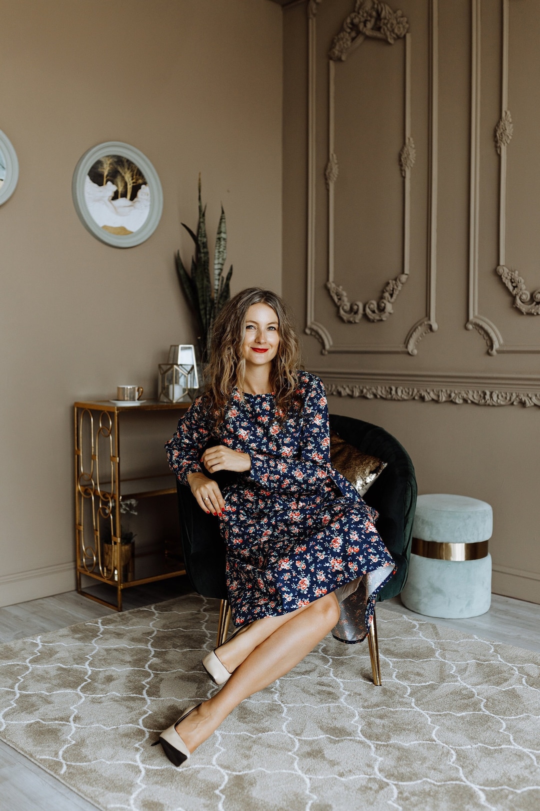 Warm Flowered Blue Dress / Denim Blue Woman Dress / Vintage Inspired ...