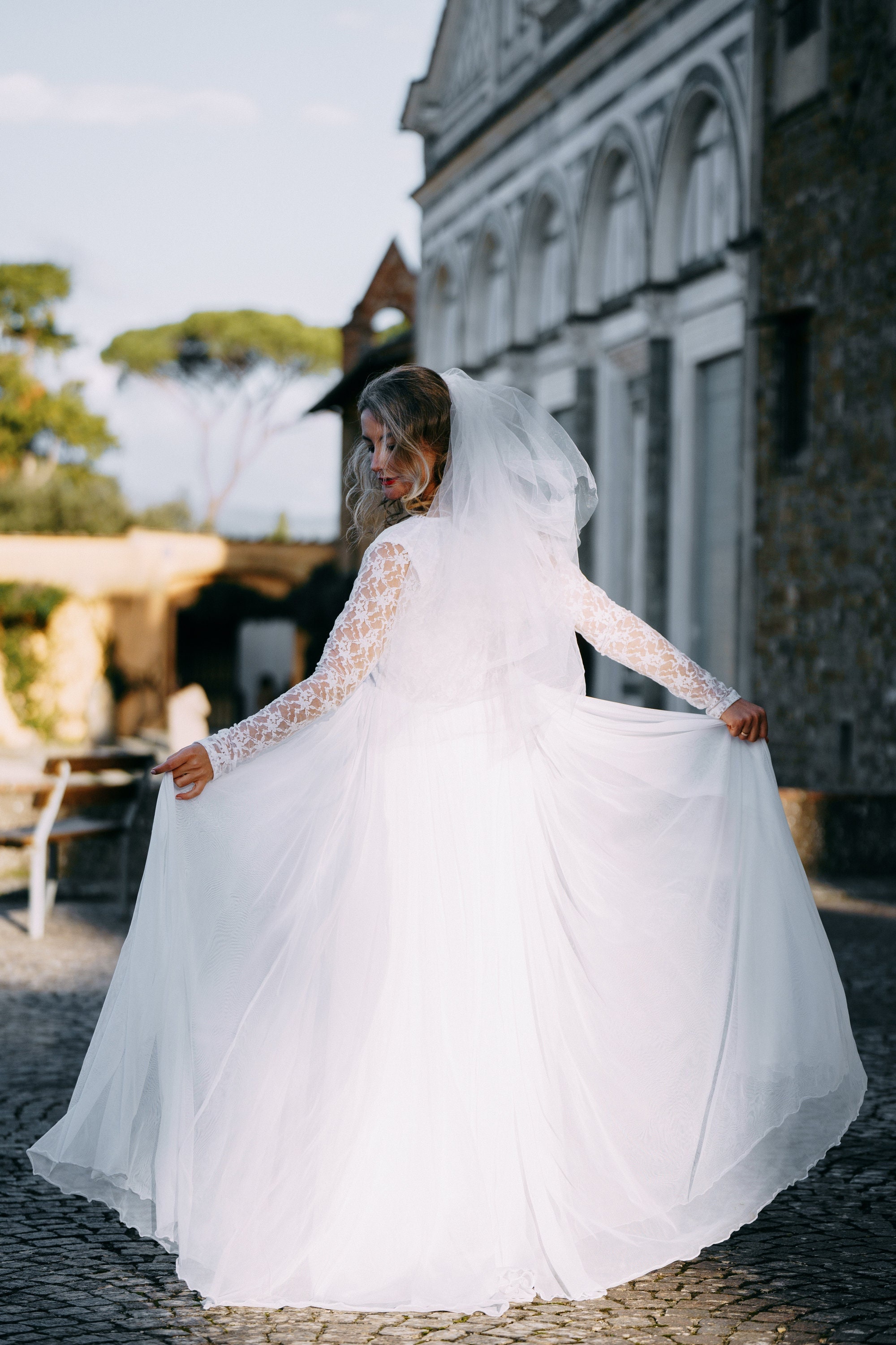 Lace Maxi Wedding Dress With Long Sleeve / Modest White Maxi Wedding ...