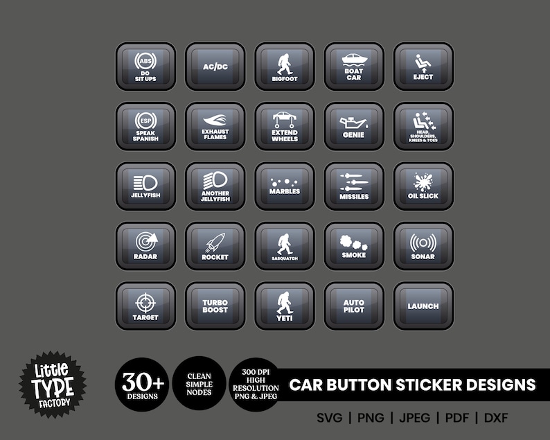 Car Button Sticker SVG Designs Funny Car Sticker PNG Set - Etsy