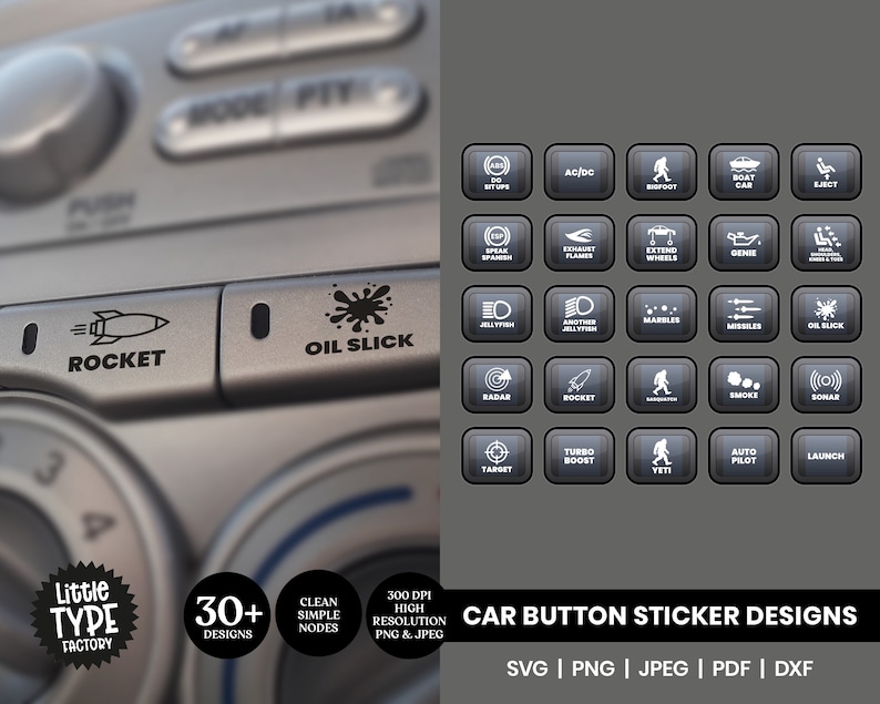 Car Button Sticker SVG Designs Funny Car Sticker PNG Set - Etsy