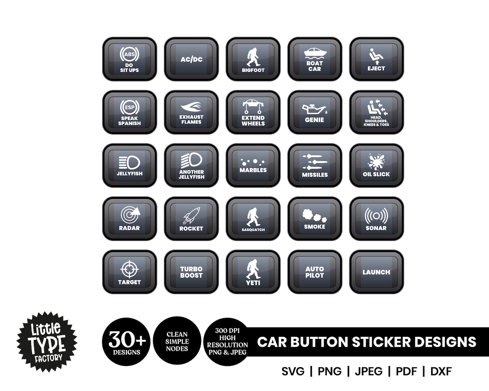 Car Button Sticker SVG Designs Funny Car Sticker PNG Set - Etsy