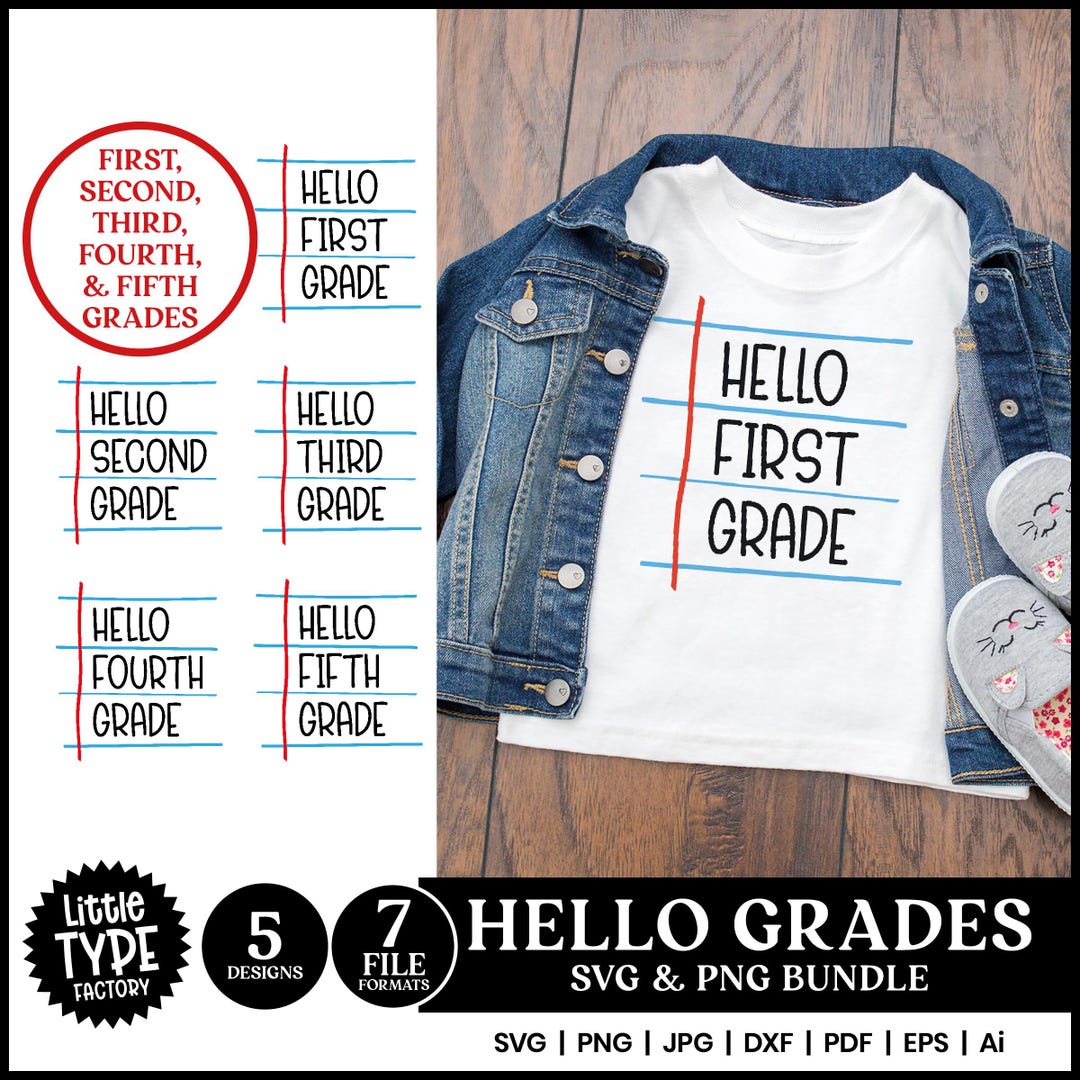 Hello First to Fifth Grade Bundle | Back to School SVG PNG JPEG Pdf ...