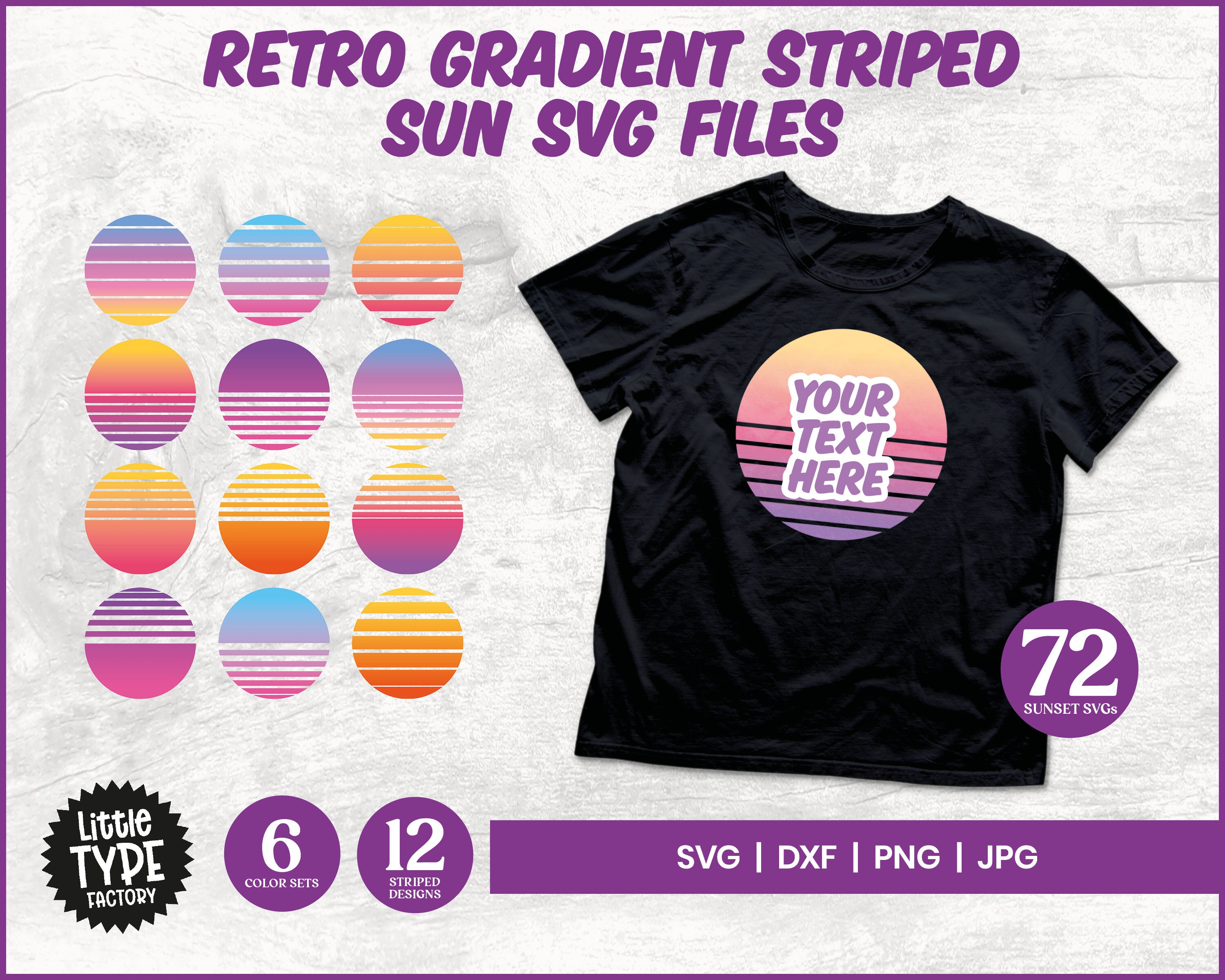 Retro SUNSET SVG Bundle | Gradient Filled Sun SVG Files - Etsy