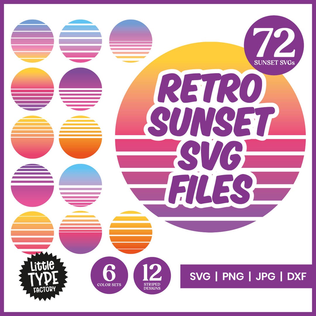 Retro SUNSET SVG Bundle | Gradient Filled Sun SVG Files - Etsy