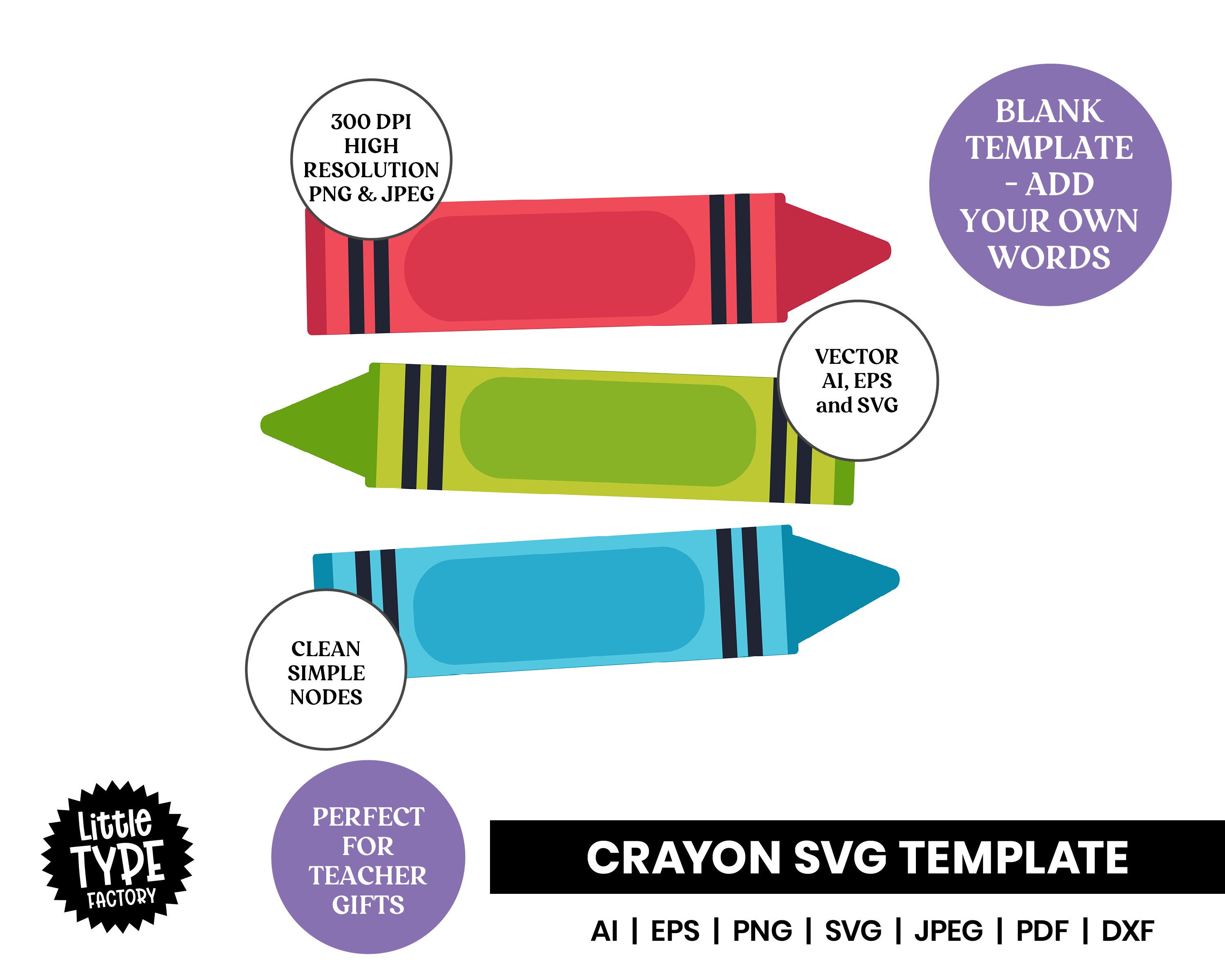 CRAYON SVG TEMPLATE Perfect for Teacher Gifts - Etsy
