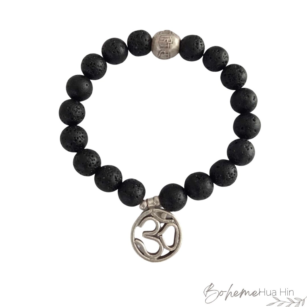 Lava Stone and Silver Bracelet for Men - Etsy