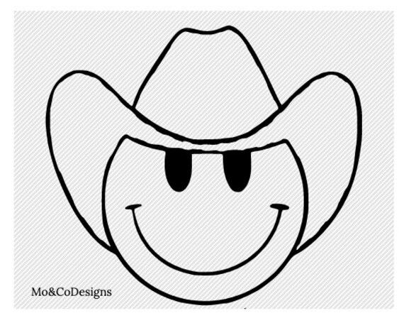 Western Cowboy Smiley Face SVG With Hat for Cricut or Other - Etsy ...