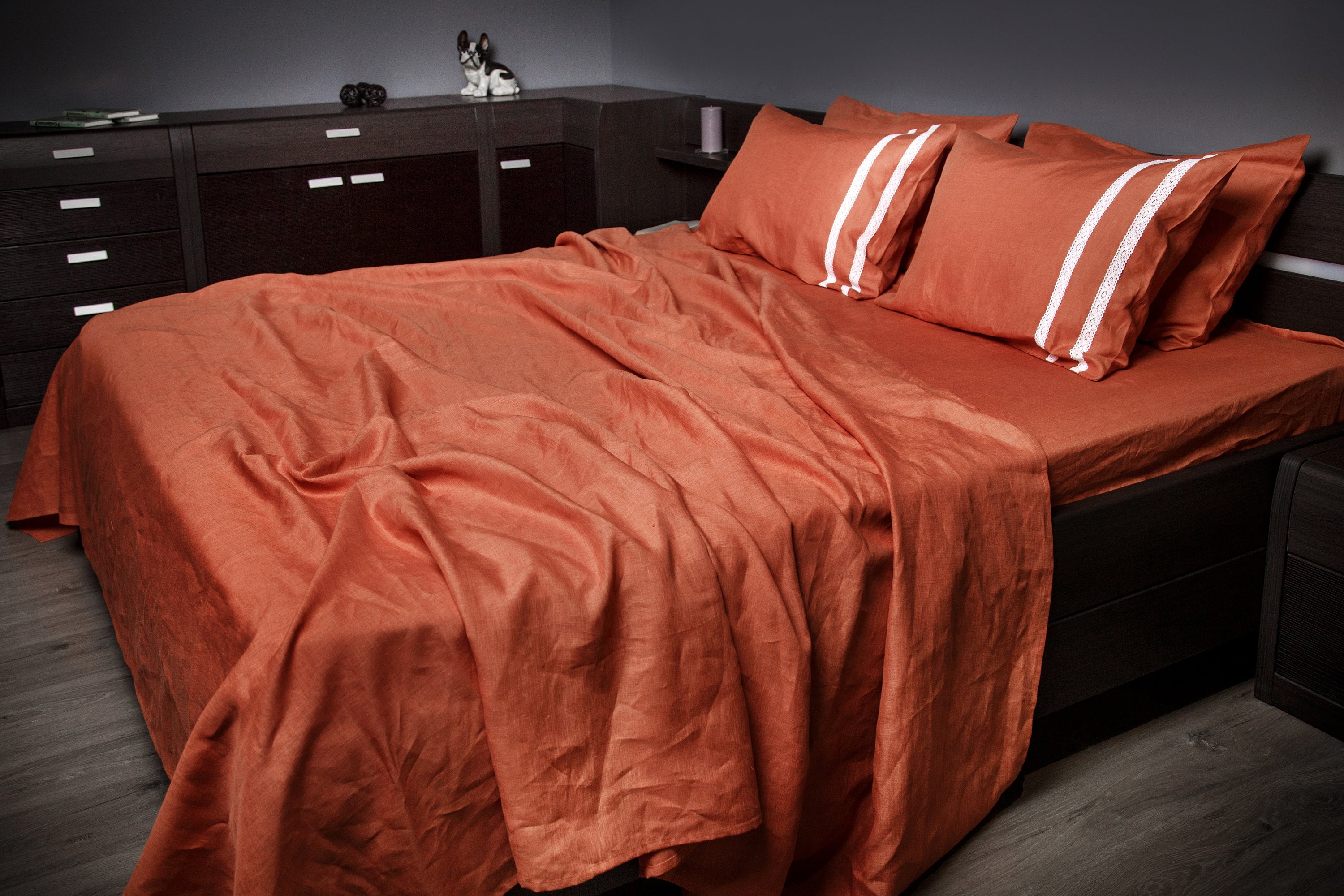 Terracotta linen bedding set comforter set linen duvet | Etsy