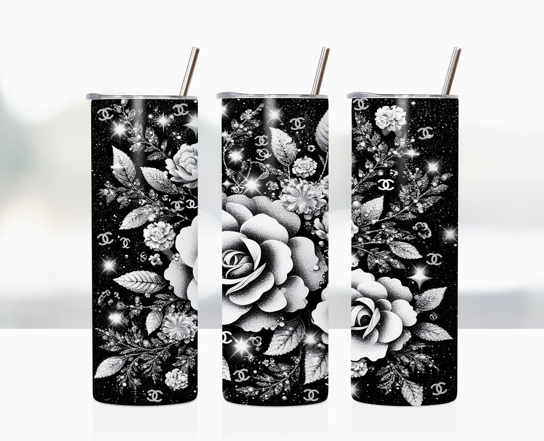 Fashion Designer Tumbler Wrap 20 Oz Skinny Tumbler PNG, Rose and ...
