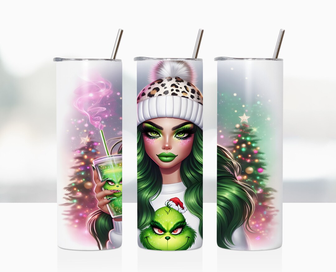 Pretty Grinch Girl Tumbler Wrap 20 Oz Skinny Tumbler PNG, Classy ...