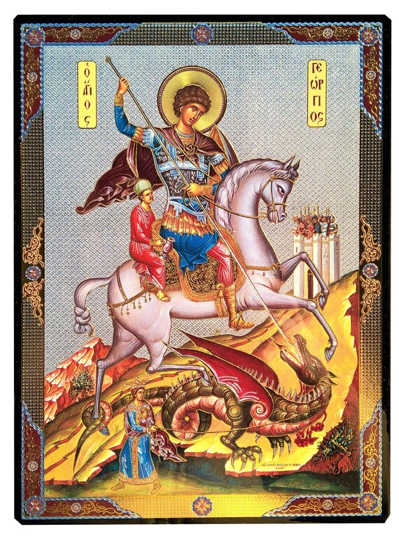 Saint George the Great Martyr on horseback Byzantine icon | Etsy