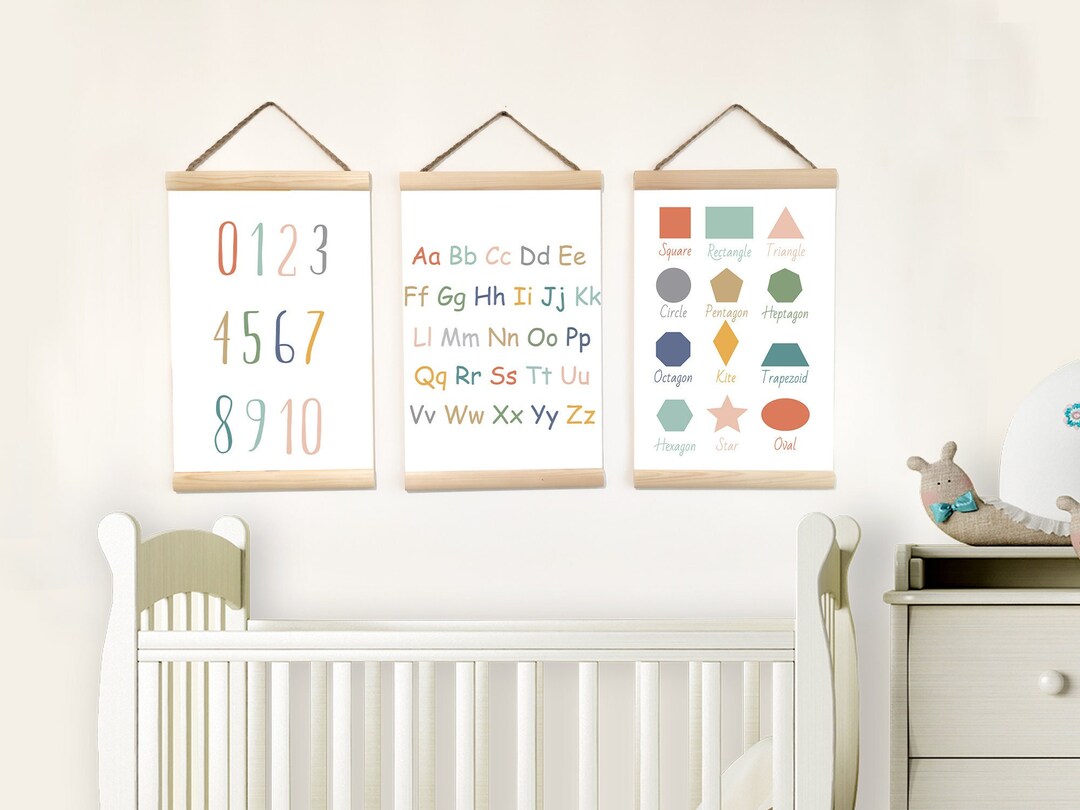 Alphabet Canvas Poster Gift for Kids & Teacher, Numbers and Shapes ...