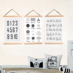 Black and White Canvas Art Decor Kids Room, Alphabet Numbers and Shapes ...