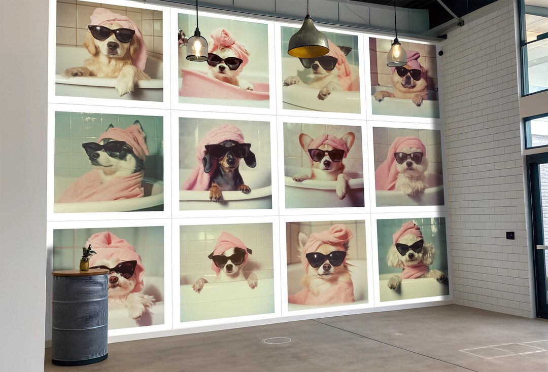 Dog Grooming Mural, Custom Dog Breeds Wall Art, Removable Pet Salon ...