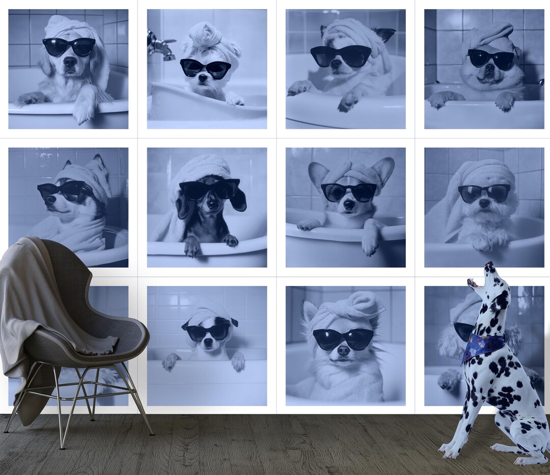 Funky Dog Breeds Removable Wallpaper for Veterinary Clinic, Pet ...