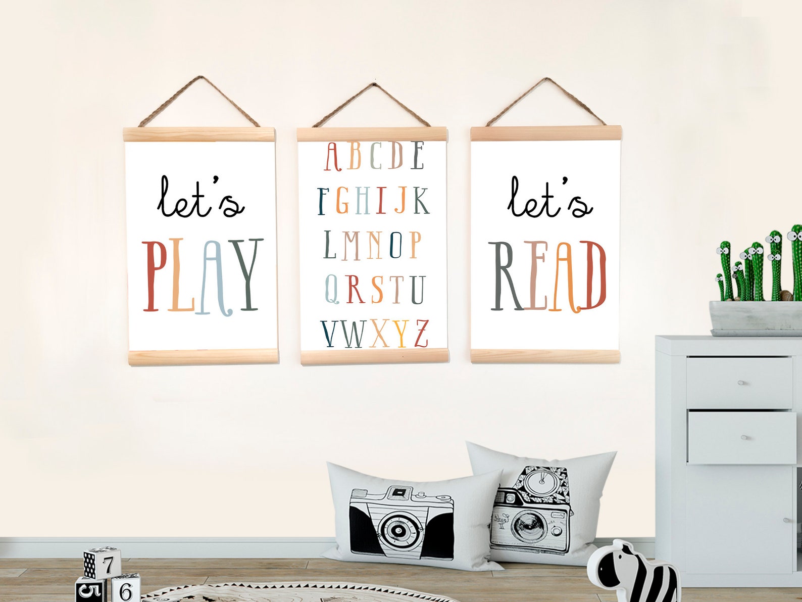 Alphabet Canvas Wall Hanging, Alphabet Wall Decor, Set of 3 Prints ...