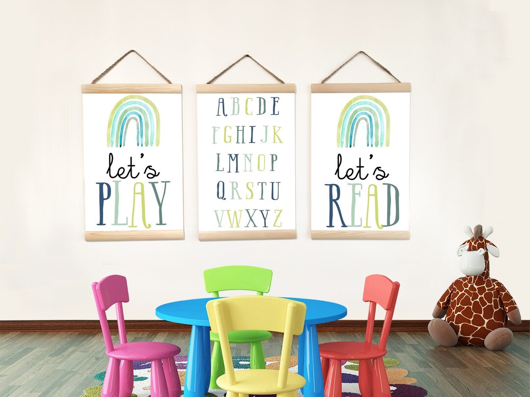 Education Poster Set of 3 Canvas, Alphabet Canvas Print Wall Hanging ...