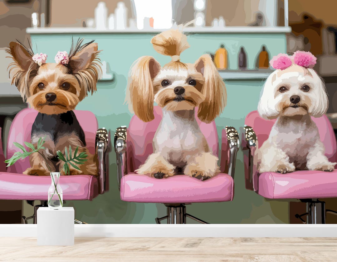 Removable Peel and Stick Grooming Salon Funky Dog Portraits Wall Mural ...