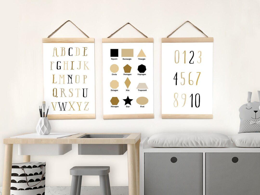 Alphabet Canvas Poster Gift for Kid, Numbers and Shapes Prints Wall ...