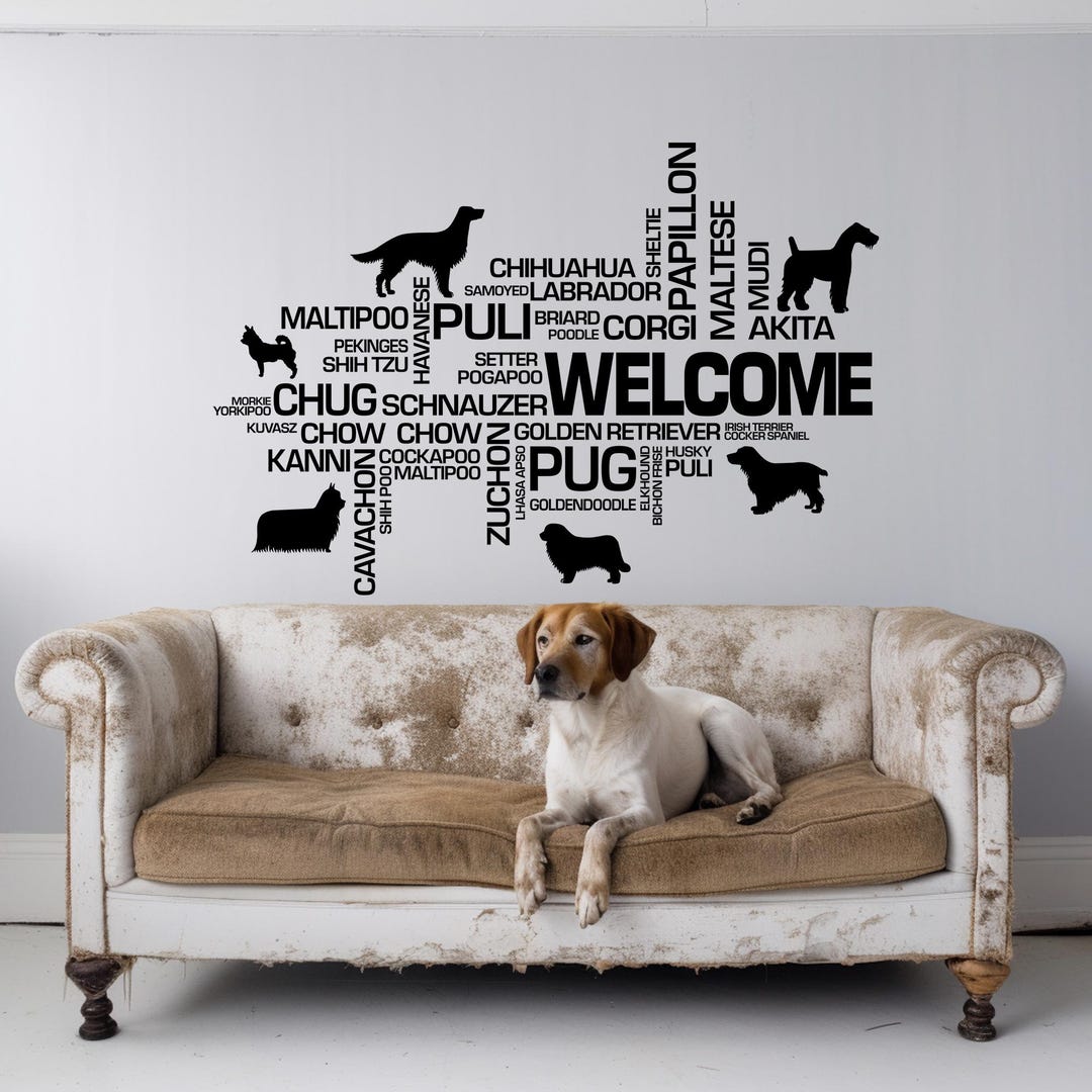 Welcome Sign Dog Breeds Grooming Salon Business Wall Decal, Big Sticker ...