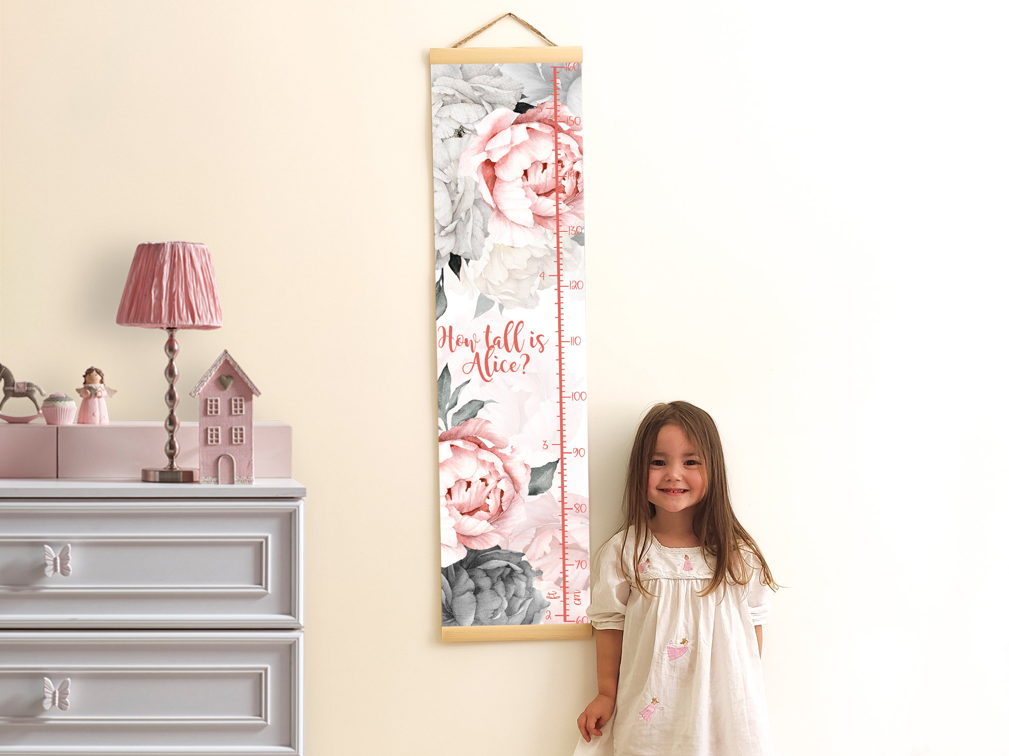 Personalized Growth Chart Girl, Floral Growth Chart Nursery, Watercolor ...