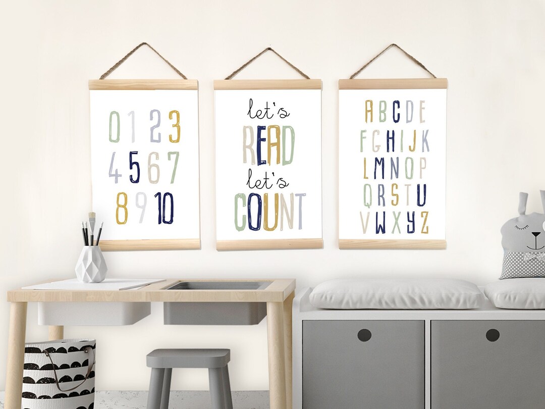 Alphabet Canvas Playroom Decor, Set of 3 Prints Wall Hanging, Alphabet ...