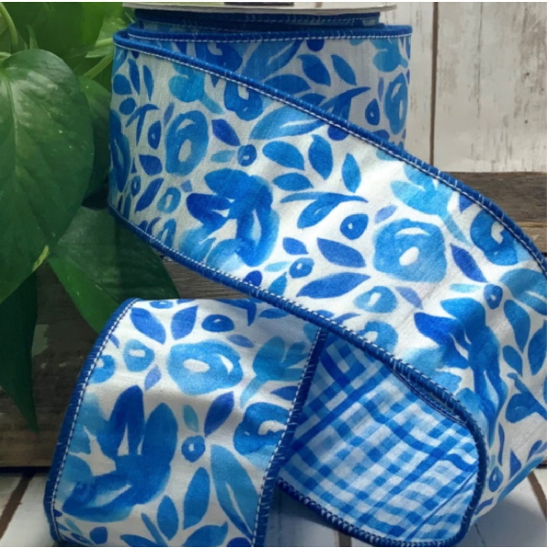 Elegant Blue Watercolor Floral Ribbon - Perfect for High-end Home Decor ...