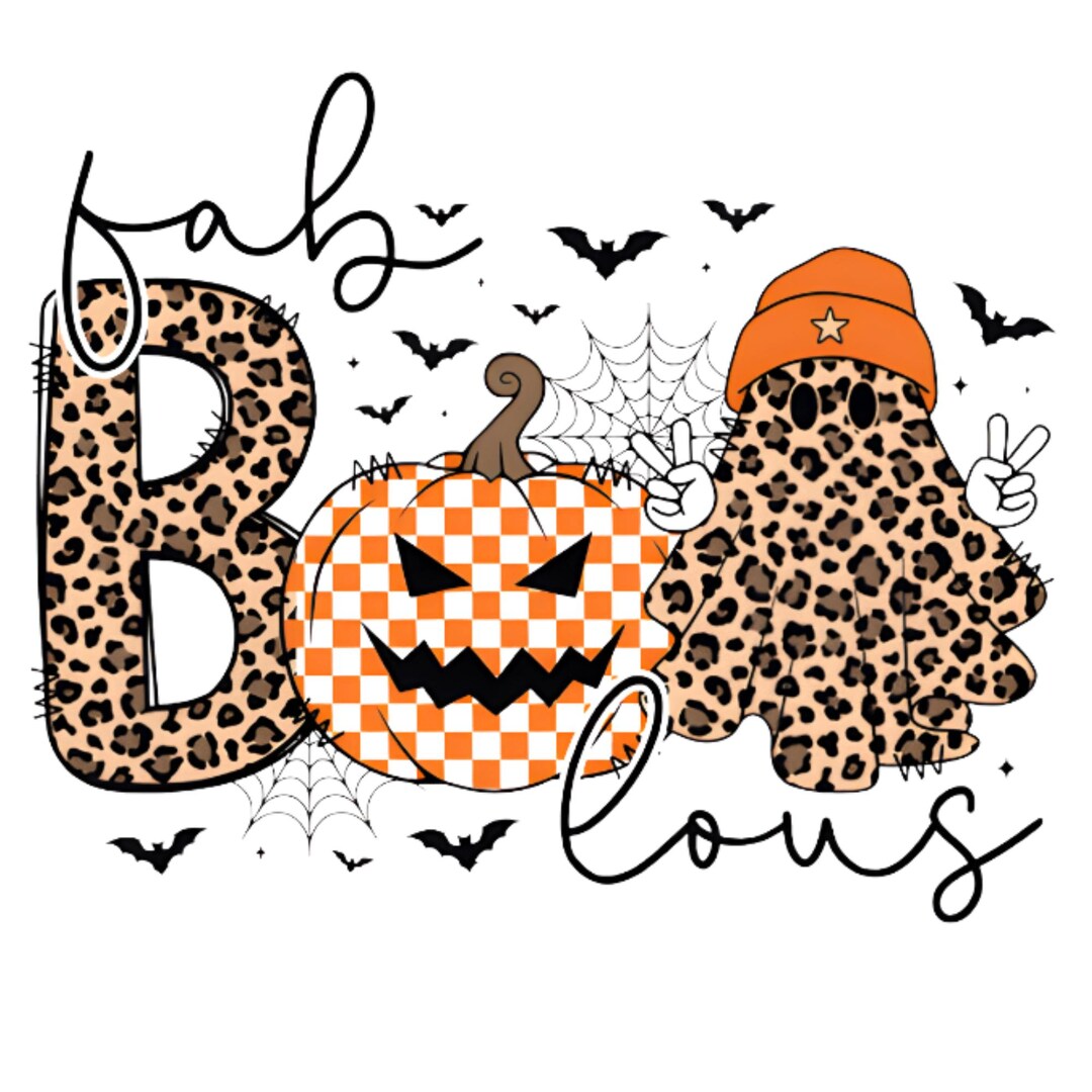 Leopard Ghost & Checkered Pumpkin Screen Print Transfer - Halloween ...