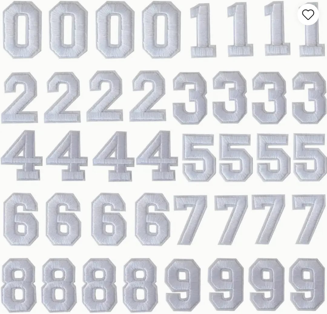 White Embroidered Number Patch: Glue On, Rhinestone Option - Etsy