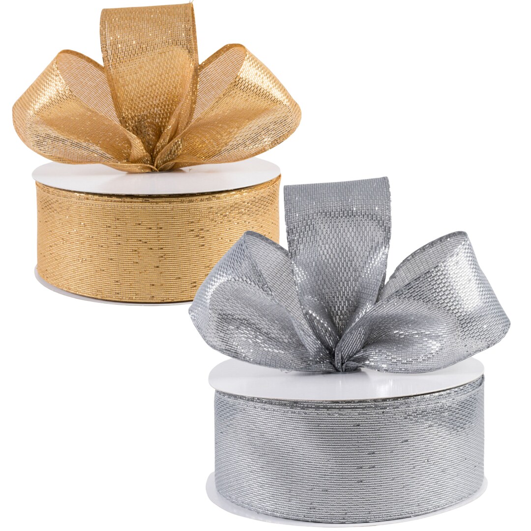 Gold or Silver Metallic Wire Ribbon | 2.5" X 5 Yds | Cut in 5 Yard ...