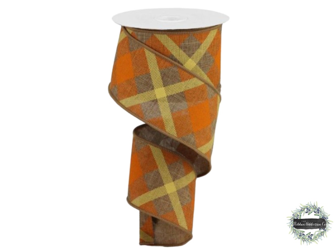 Fall Wired Ribbon on Royal | Diagonal Plaid | Fall Colors | Ribbon by ...