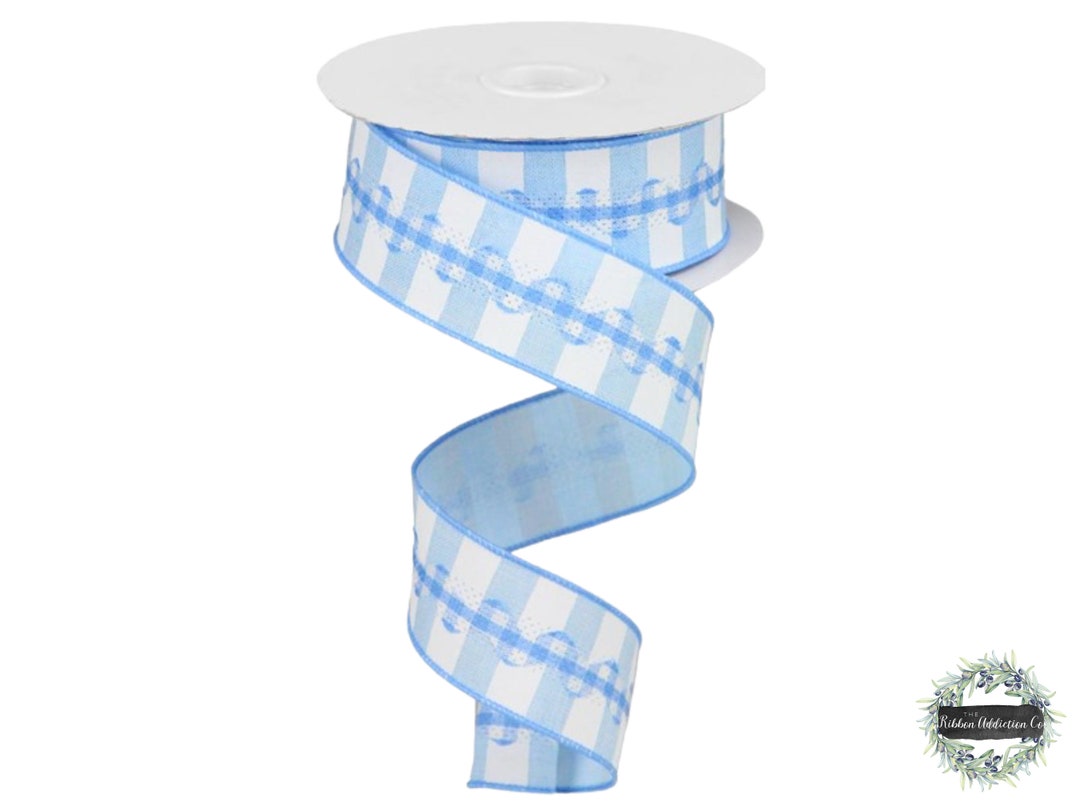 Light BLUE RIC RAC Wired Ribbon on Horizontal Stripe Ribbon Sold by the ...