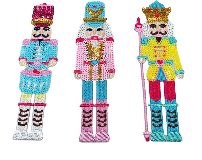 Set of 3 Sequin Nutcracker Applique Patches, 5.31" Tall, Festive Christmas Embellishments for ...