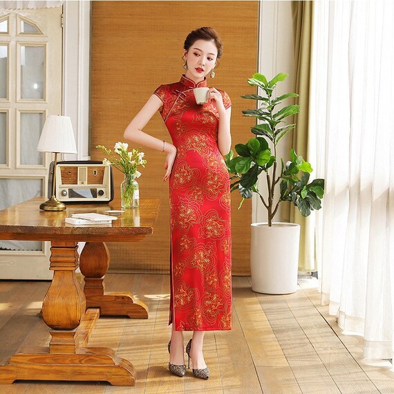 Modern Chinese Dress Silk Cheongsam Red Qipao Tea Ceremony - Etsy