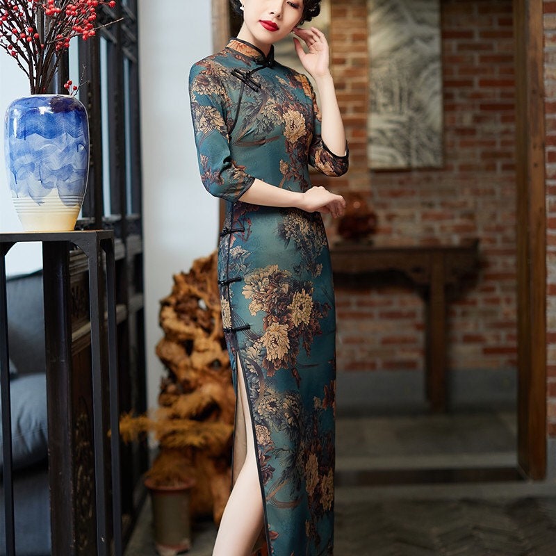 Modern Chinese Qipao Chinese Qipao 3/4 Sleeve Blue Color - Etsy