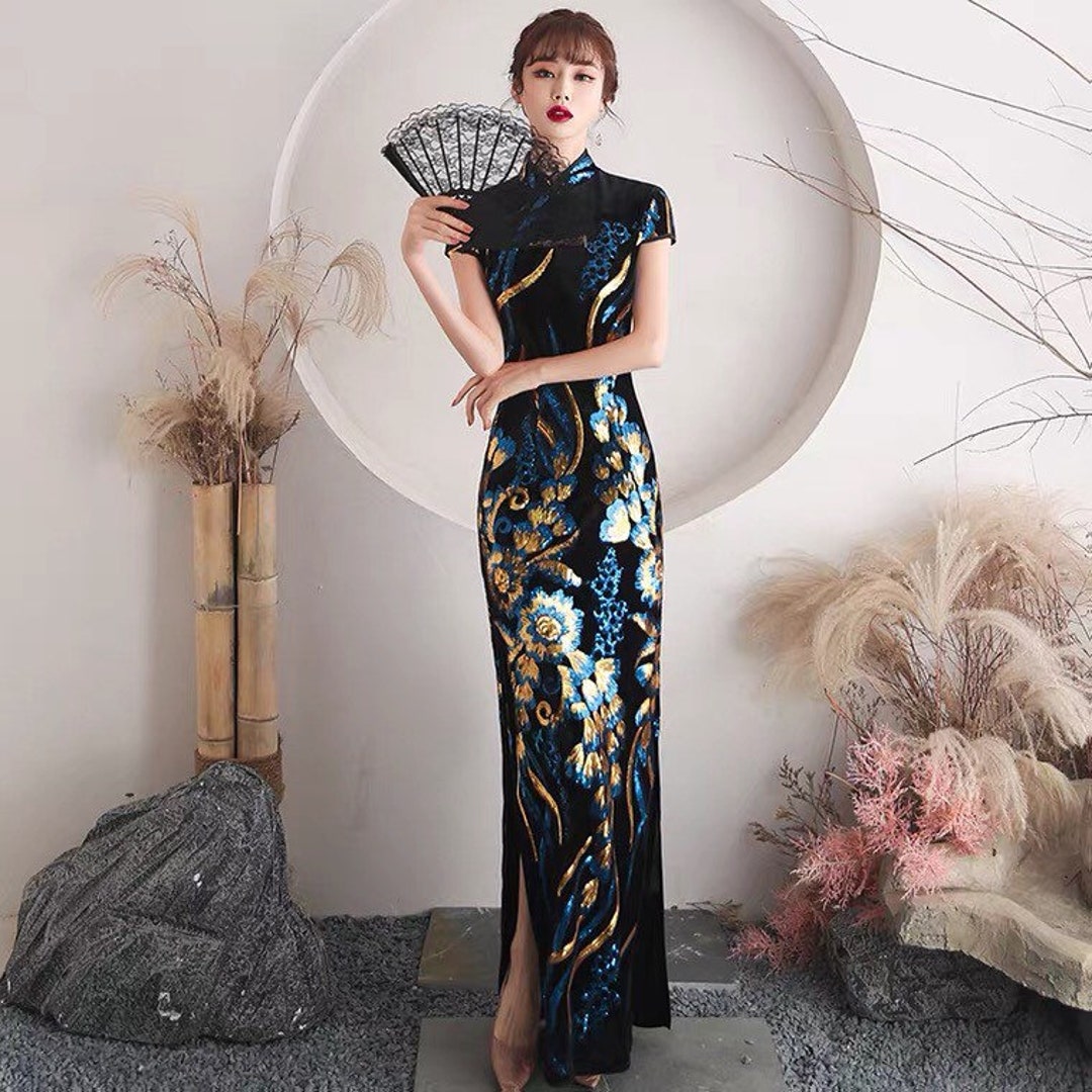 Chinese Qipao Evening Dress Dance Dress Black Color - Etsy UK